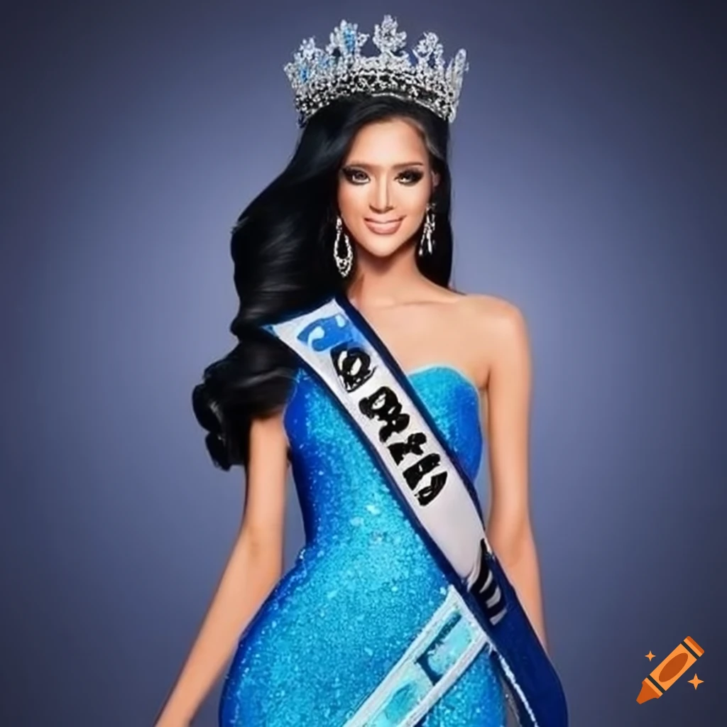 Miss world full body with royal blue dress and black hair on Craiyon