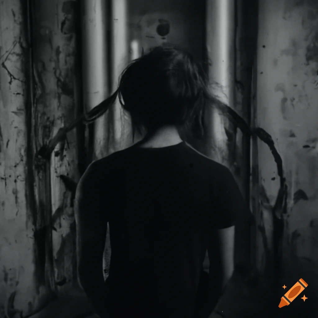 Young man with medium-length dark hair in a haunted asylum with psychic powers, analog horror