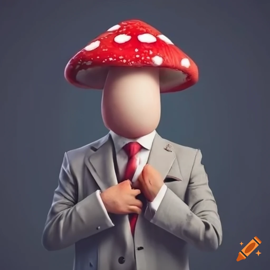 Faceless mushroom man in a suit with pocket watch