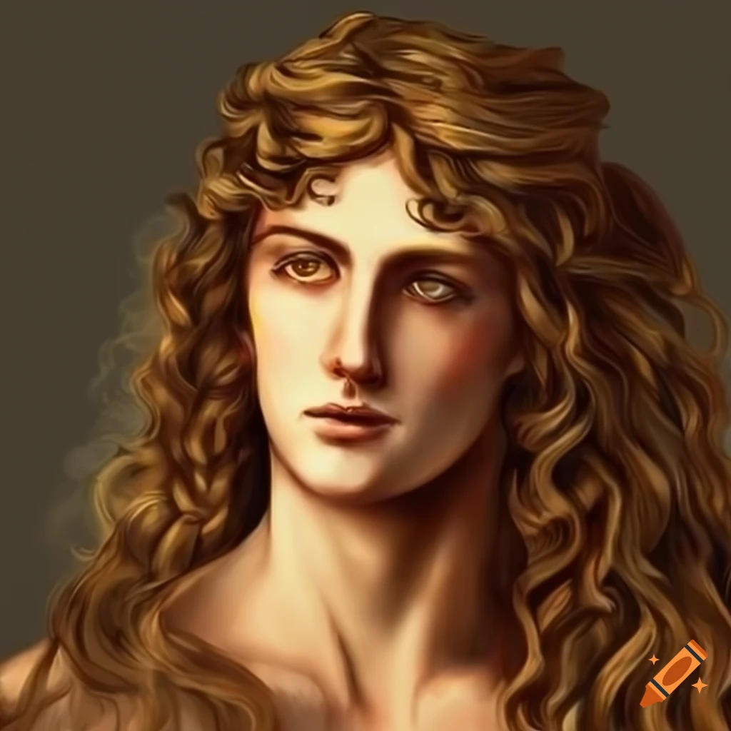 Greek god with long brown hair on Craiyon