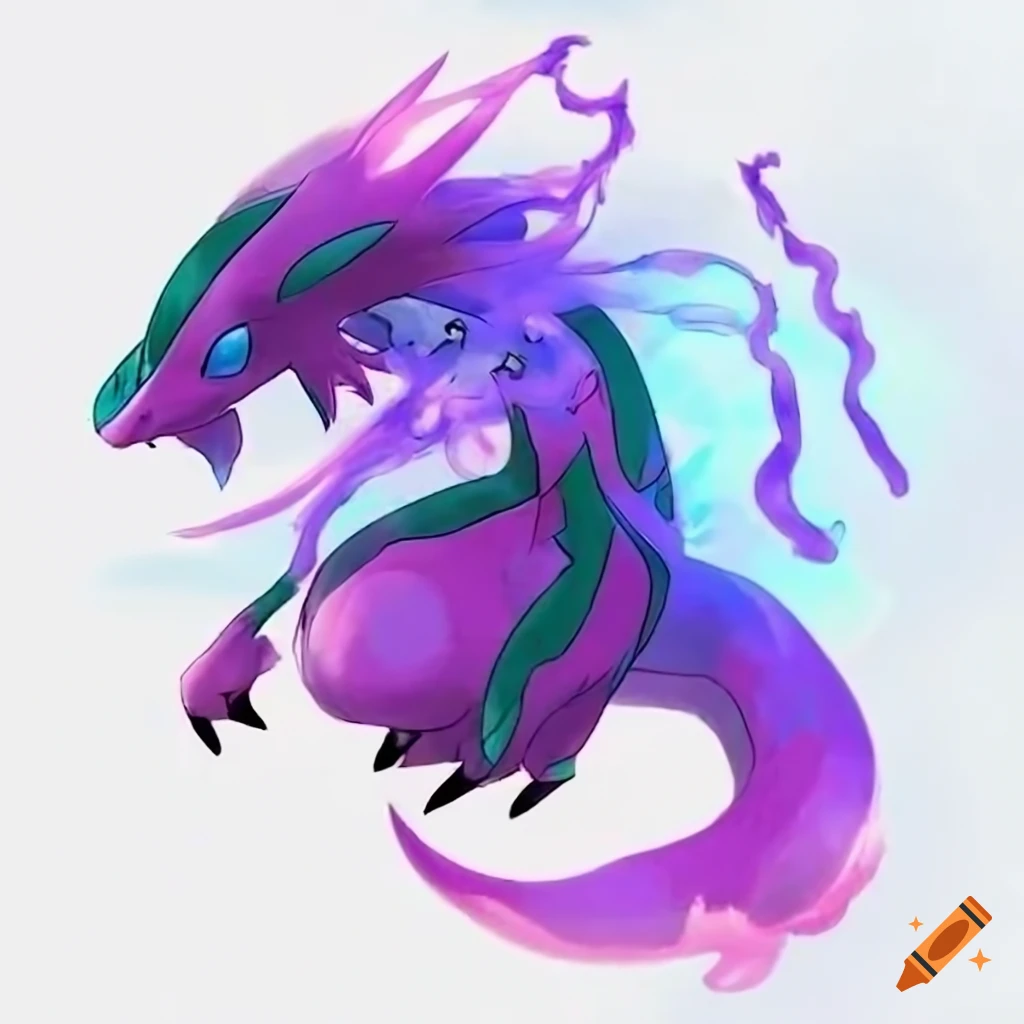 Psychic and dragon type pokemon with a long, serpentine body with ...