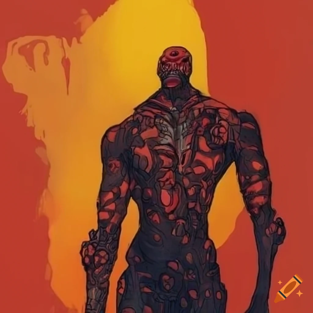 Original mutant humanoid design art in shades of reds, blacks, pinks ...