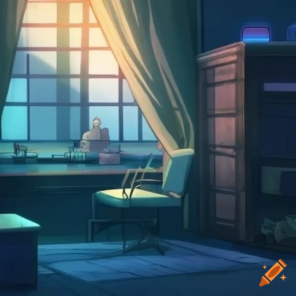 Masterpiece, 2d anime office room in fantasy world