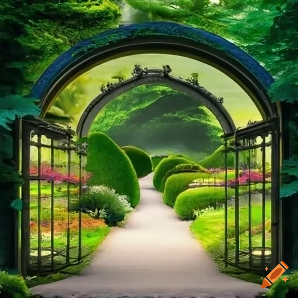 A majestic gate revealing a breathtaking garden of tranquility on Craiyon