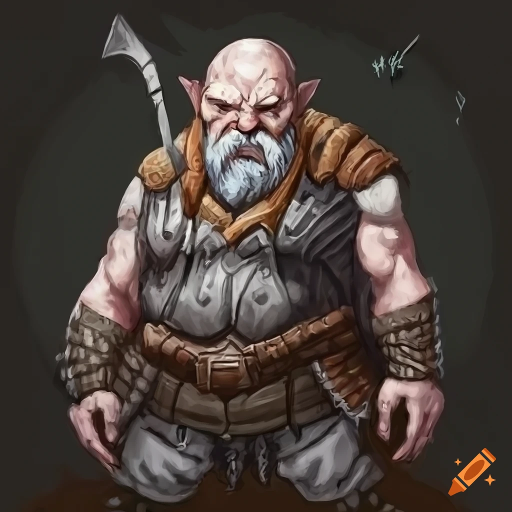 A male dark dwarf (duergar) rogue with grey skin and white beard ...