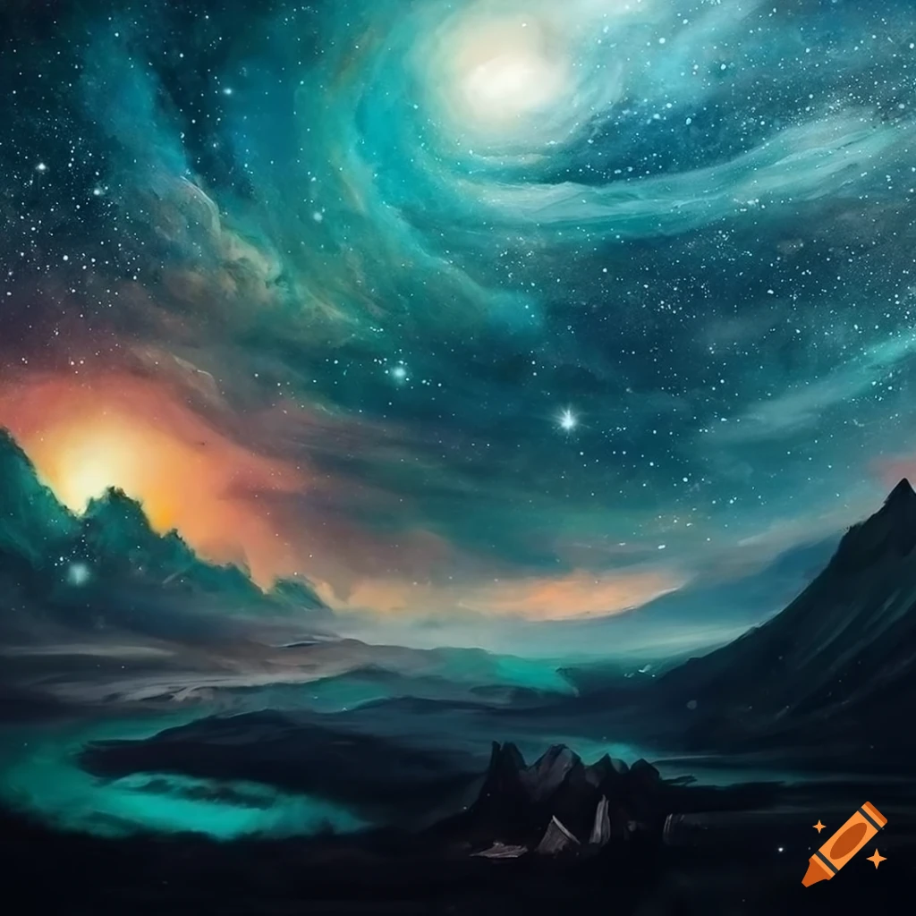 Highly abstract epic surreal illustration landscape, sparkles, galaxy, greg rutkowski on Craiyon