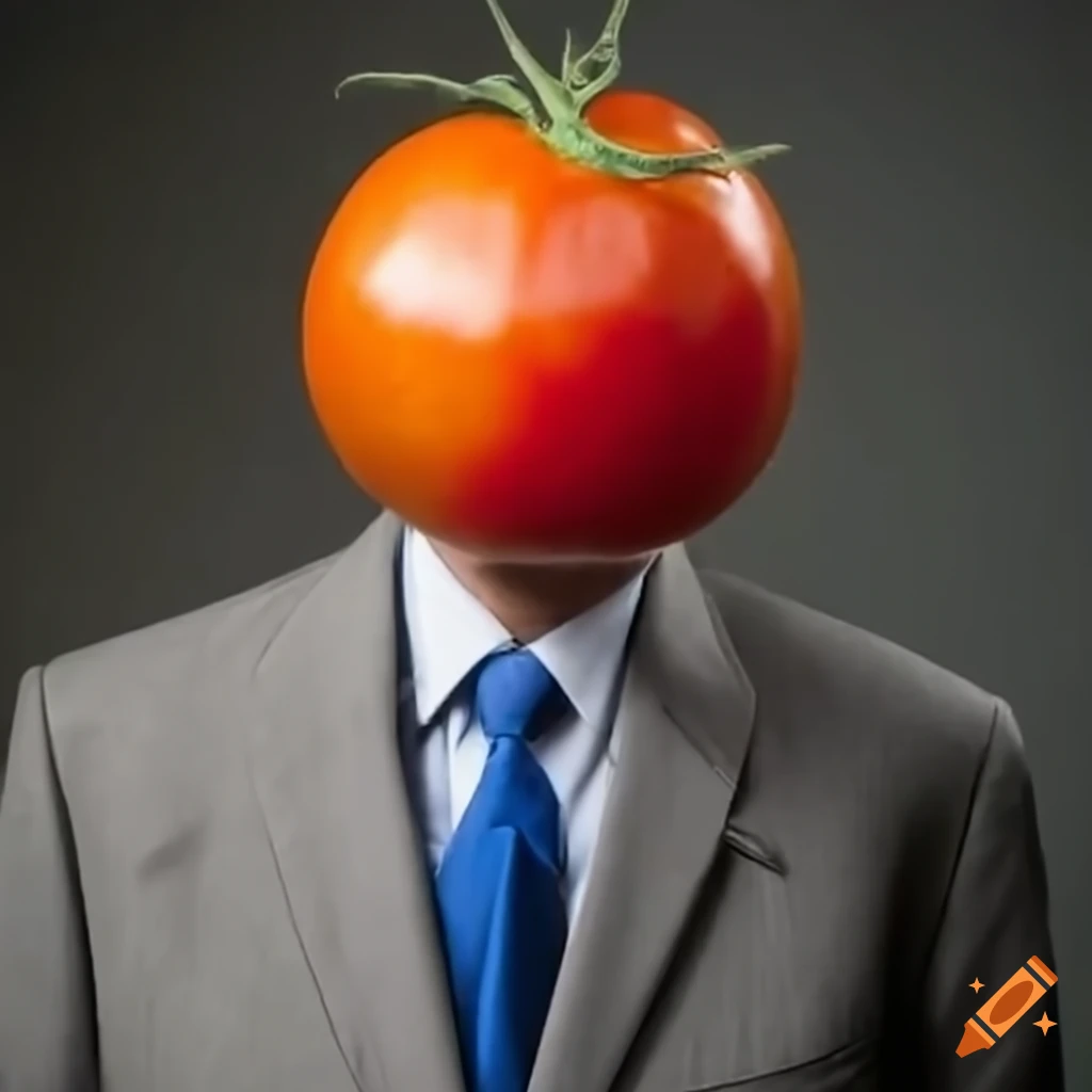 A man wearing a suit with a juicy tomato for a head on Craiyon