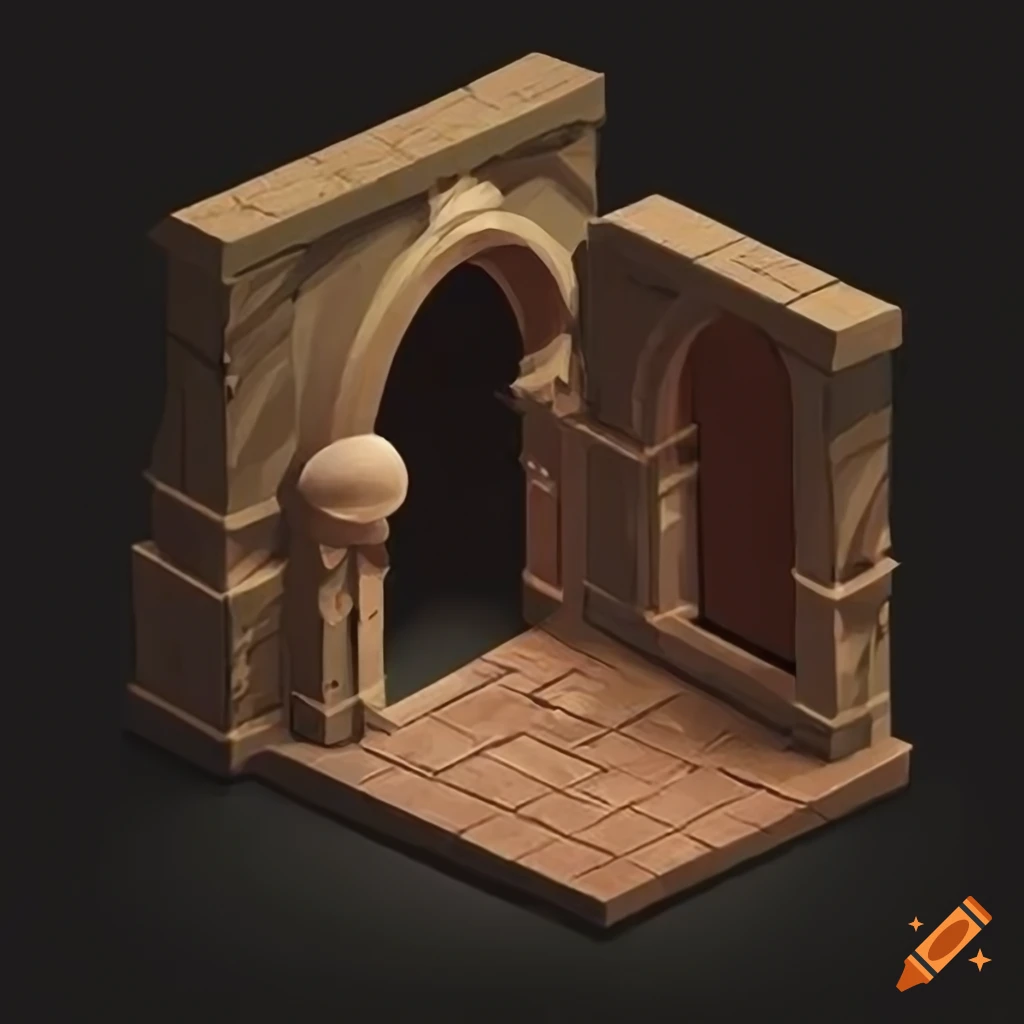 Sandstone rpg isometric tile portal door platform black background on ...