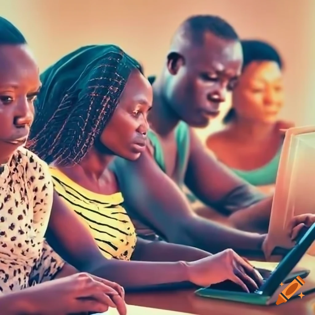 Group of adult people in africa using computers