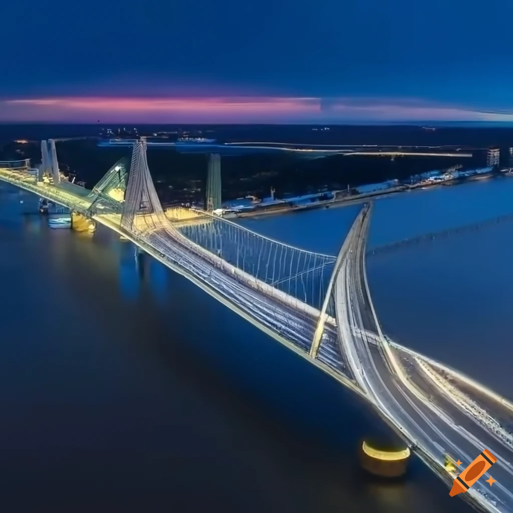Aerial view of a modern traffic bridge with metal grating deck on Craiyon