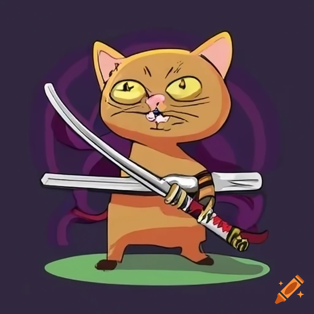 Cat with katana in mouth zoro on Craiyon