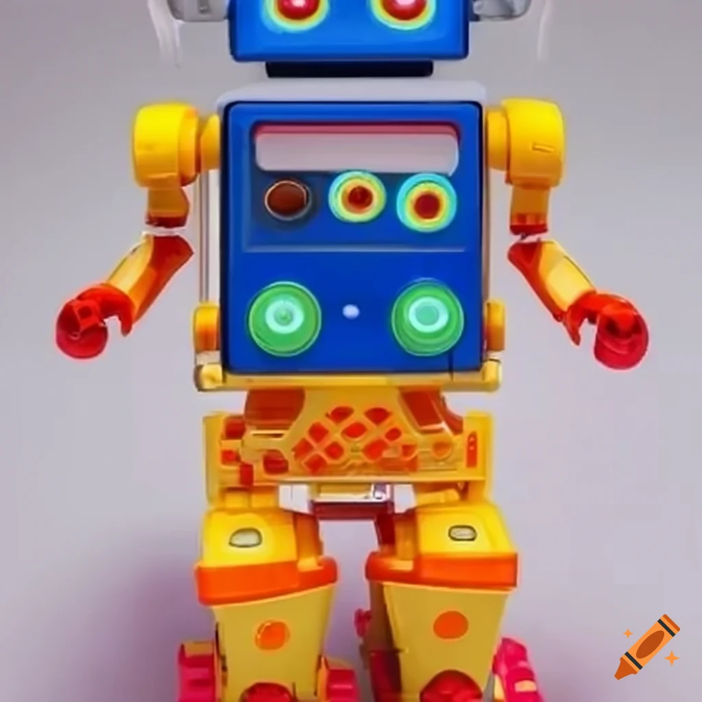 Colourful toy robot with telescreen on front body on Craiyon
