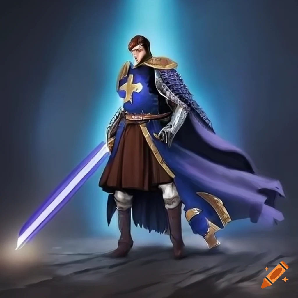 Mace Windu fusion Trevor Belmont as blue templar armor knight with samurai sword on Craiyon