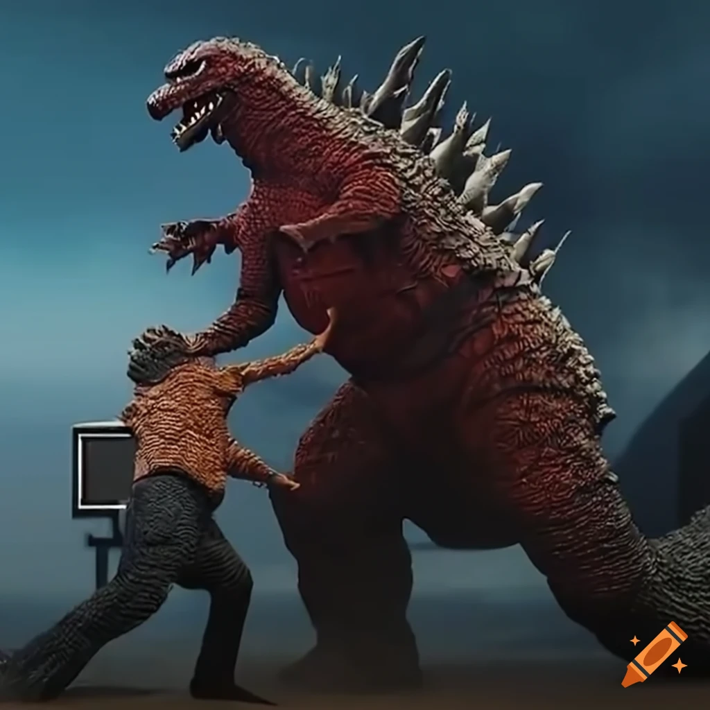 Roger waters confronting-fighting a colossal creature-godzilla in an ...