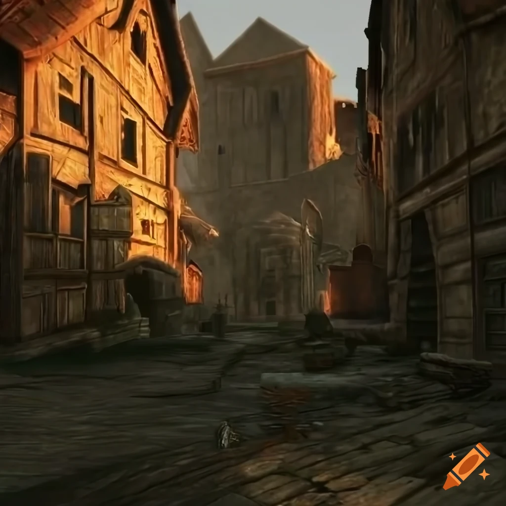 The city of whiterun, rustic, realistic