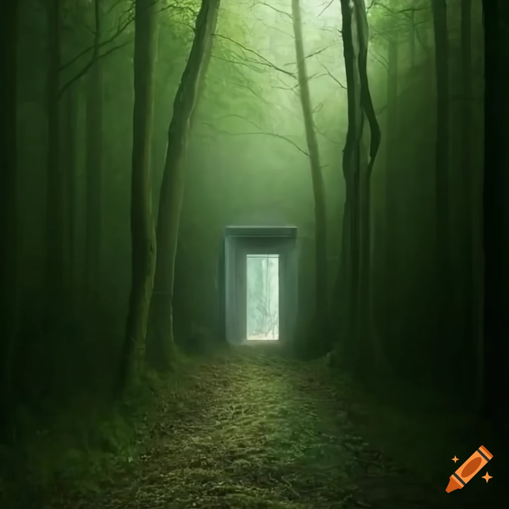 A man walking into a dense forest towards a open door of knowledge on ...