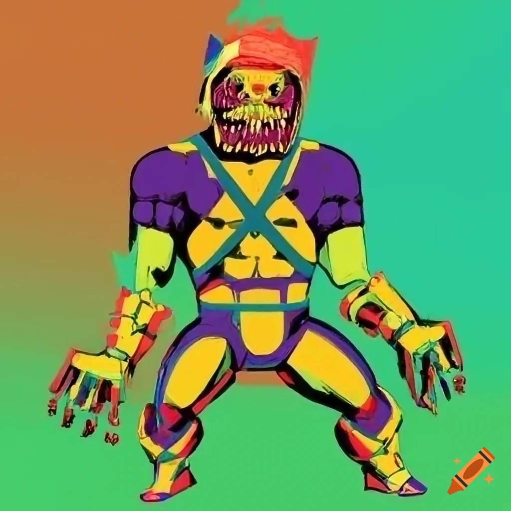 Original mutant superhero design art in color blocked, blue, green ...