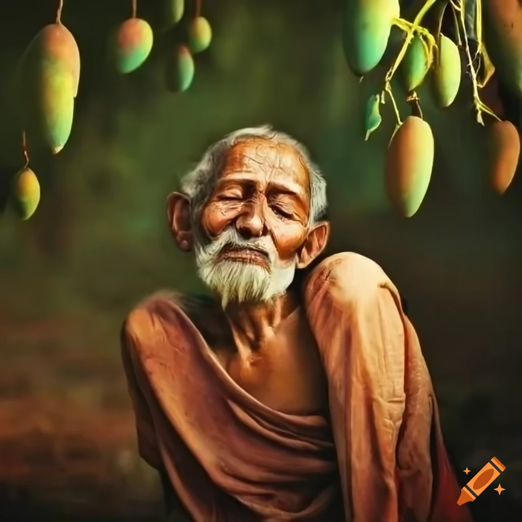 A old man sleeping under mango tree