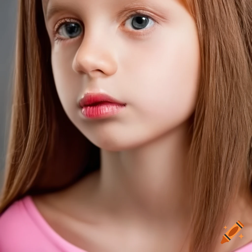 Swiss Girl Age 14 Face Closeup Moderate Makeup And Lipstick Gray Background