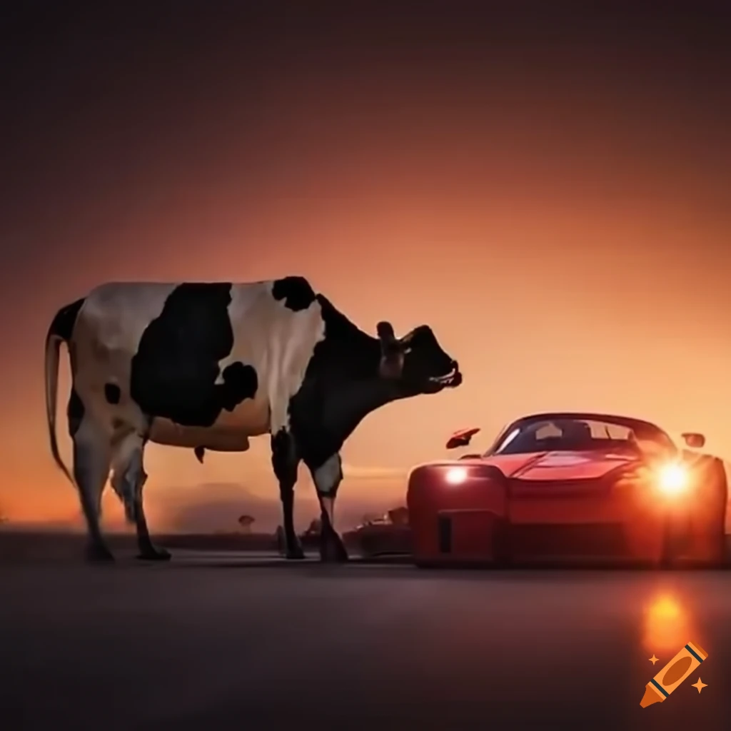 Cow driving a sports car on Craiyon