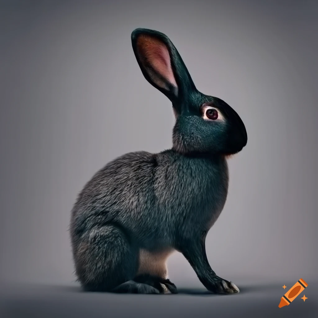 Side view of a black rabbit with a sword, iconic, heroic on Craiyon