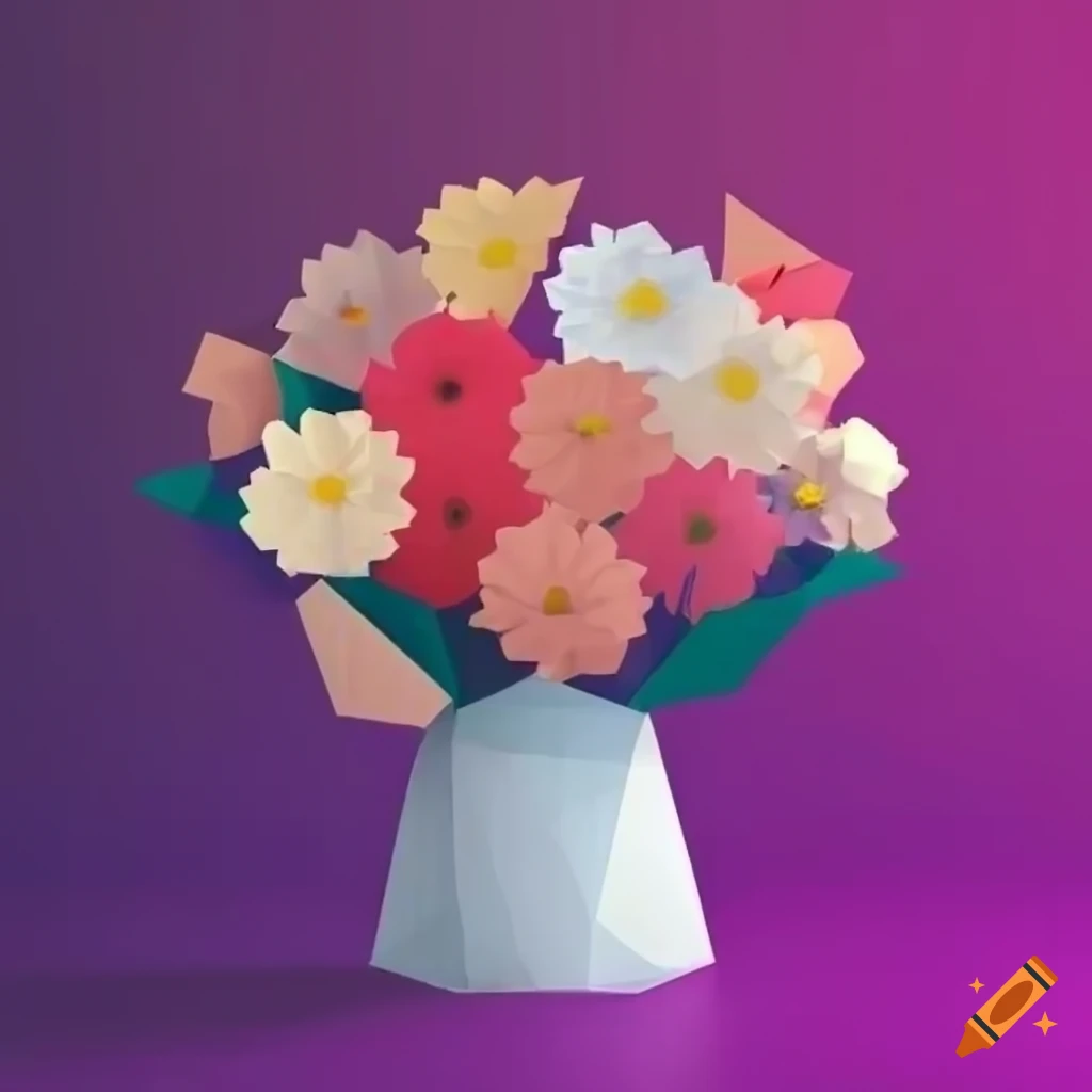 Low poly bouquet of flowers