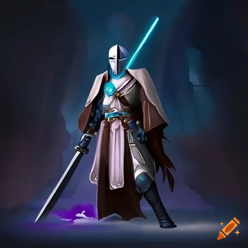 Mace windu fusion alucard as blue templar armor knight with samurai sword on Craiyon