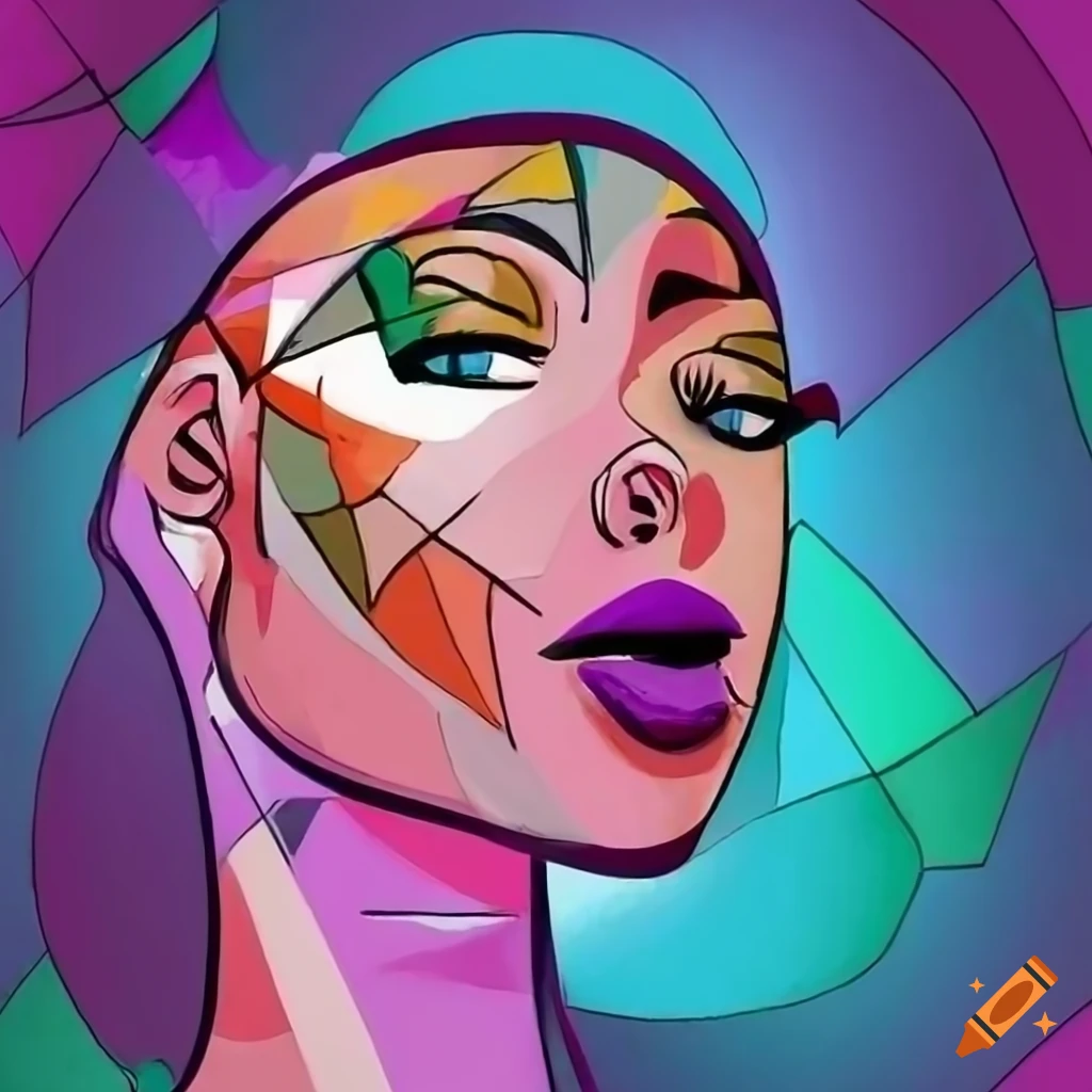 Draw me a beautiful girl's face in cubism style