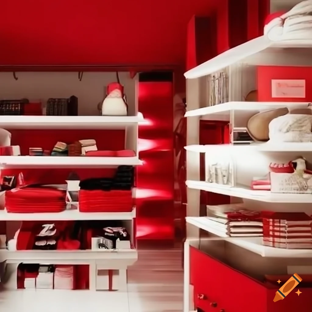 A vibrant IKEA store with red and white decor on Craiyon