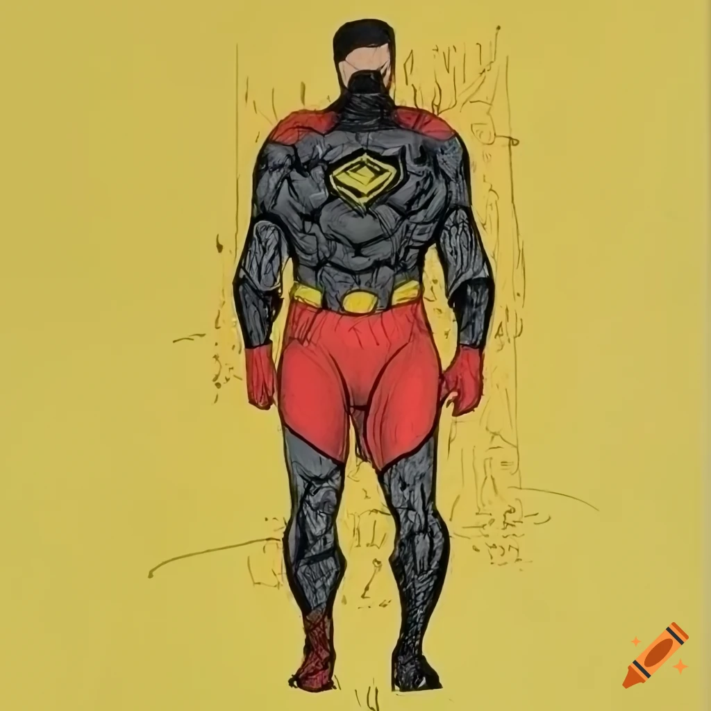 Original superhero suit design, in yellow, black, pinks and reds ...