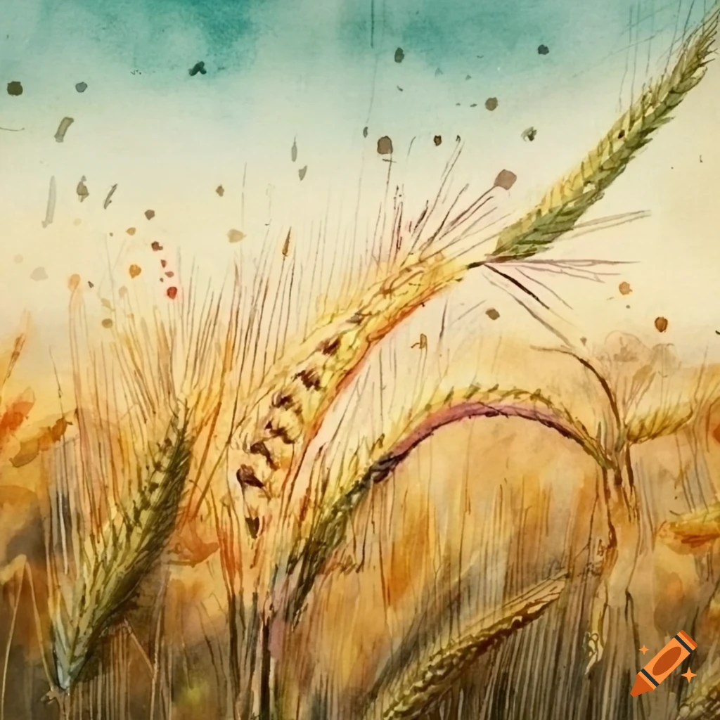 Watercolor painting of a barley field in spring on Craiyon