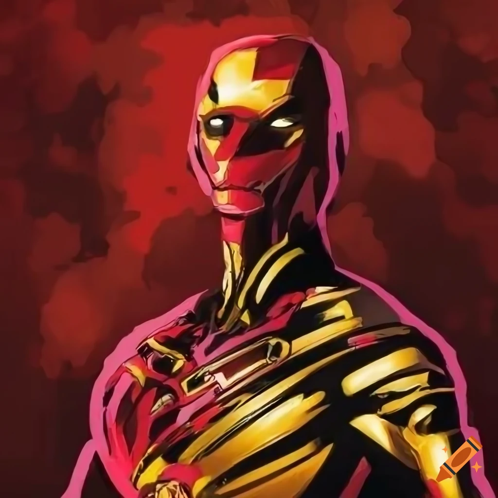 Original mutant superhero design art in shades of reds, pinks, blacks ...