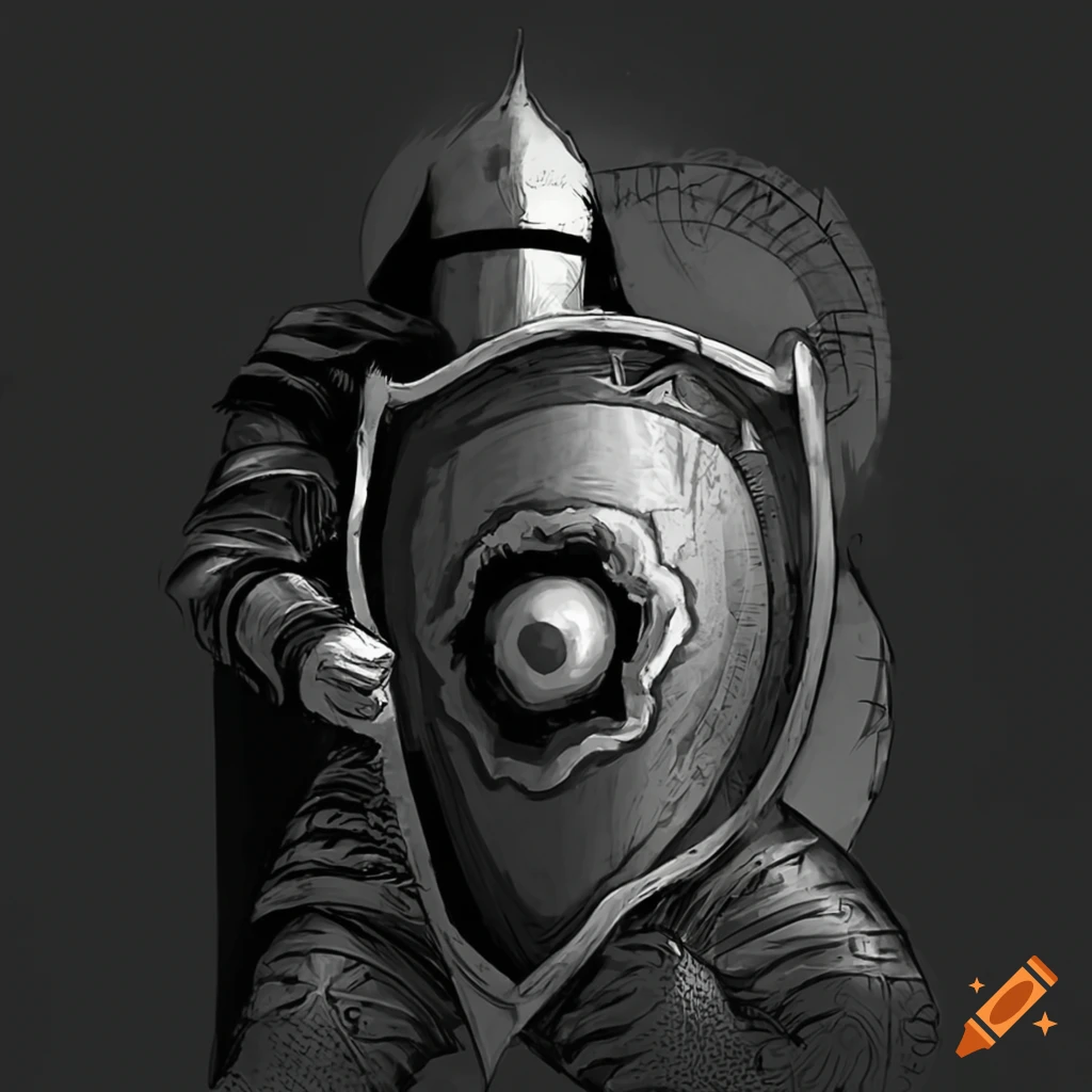 Fierce medieval hero with a shield