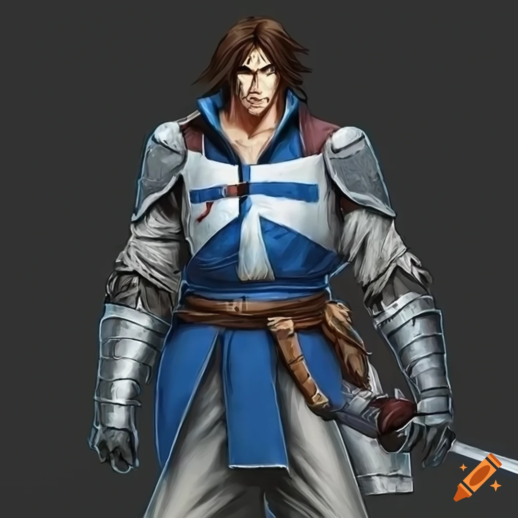 Trevor belmont fusion qui gon jinn as blue templar armor knight with samurai sword