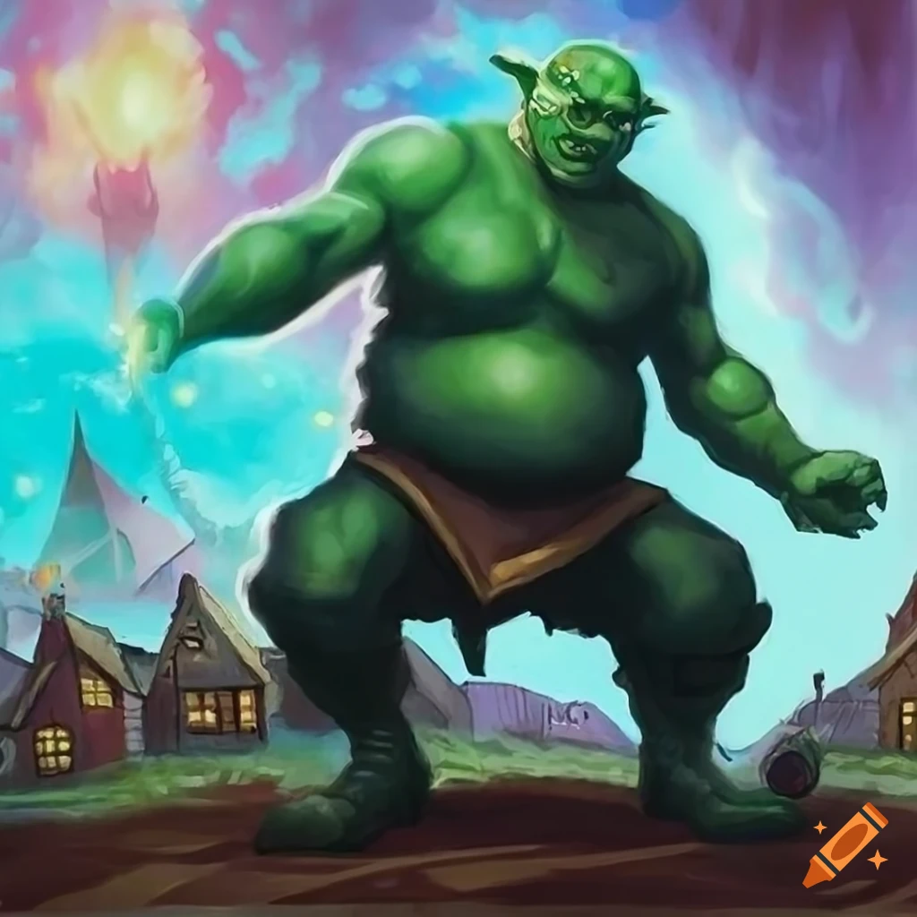 Fat bald green-skinned goblin satyr male with a large belly walking ...