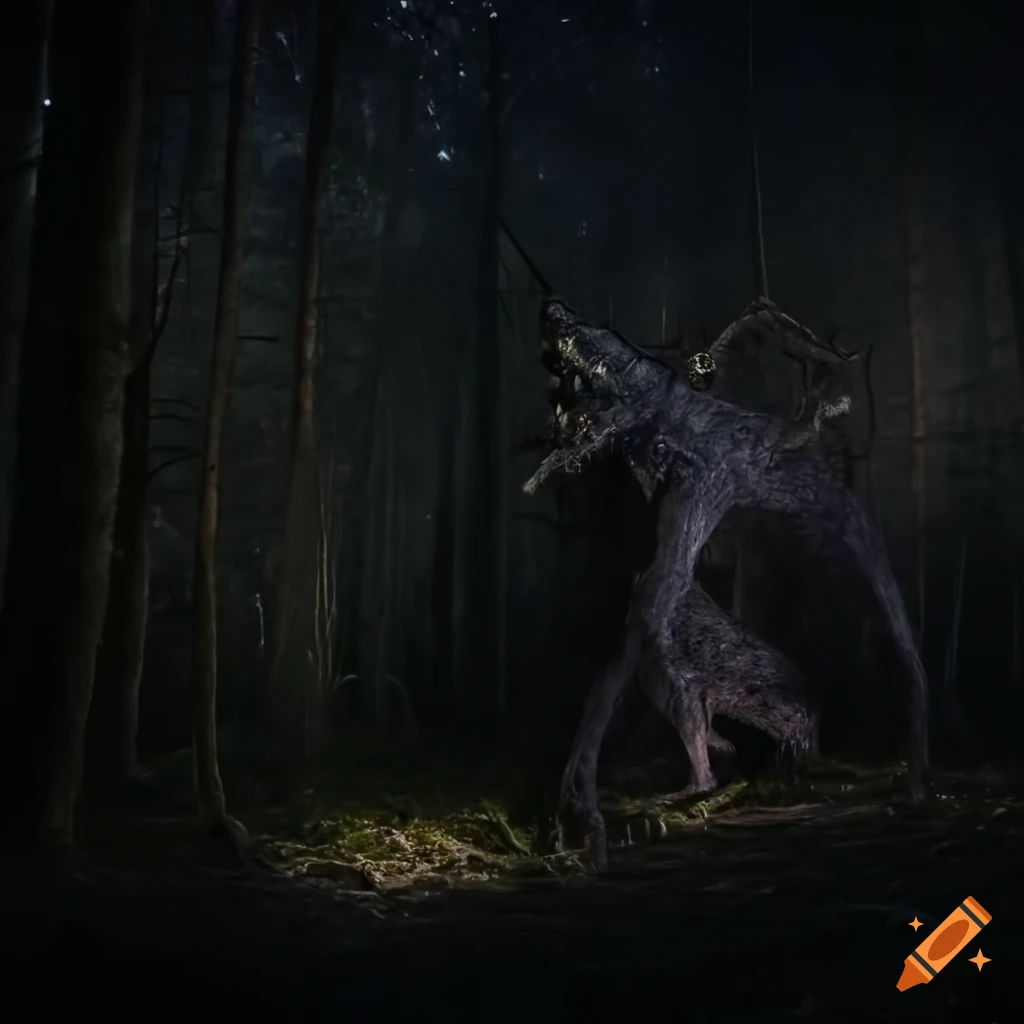 Monster in a forest at night 4k high quality photography on Craiyon