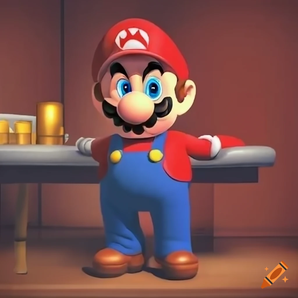 Mario sitting in a diner