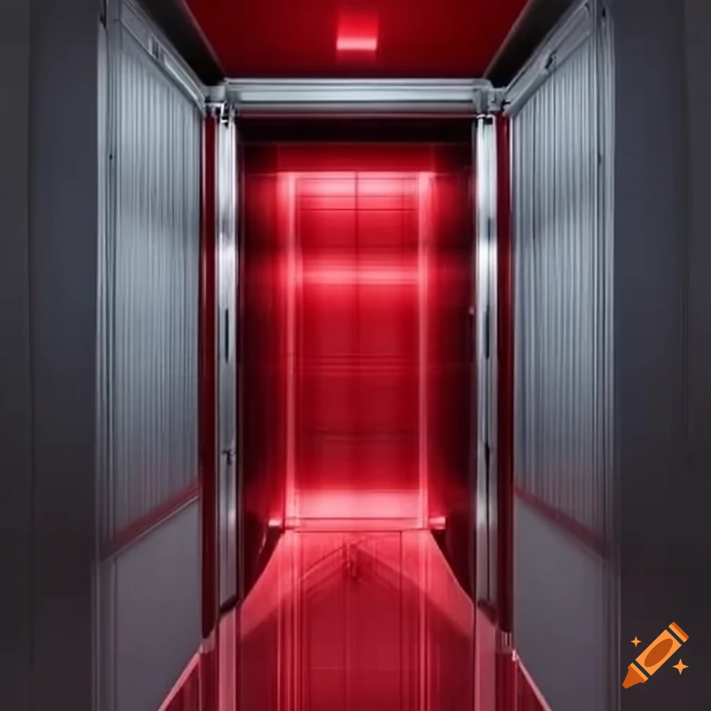 Elegant elevator with red lighting and closing doors on Craiyon