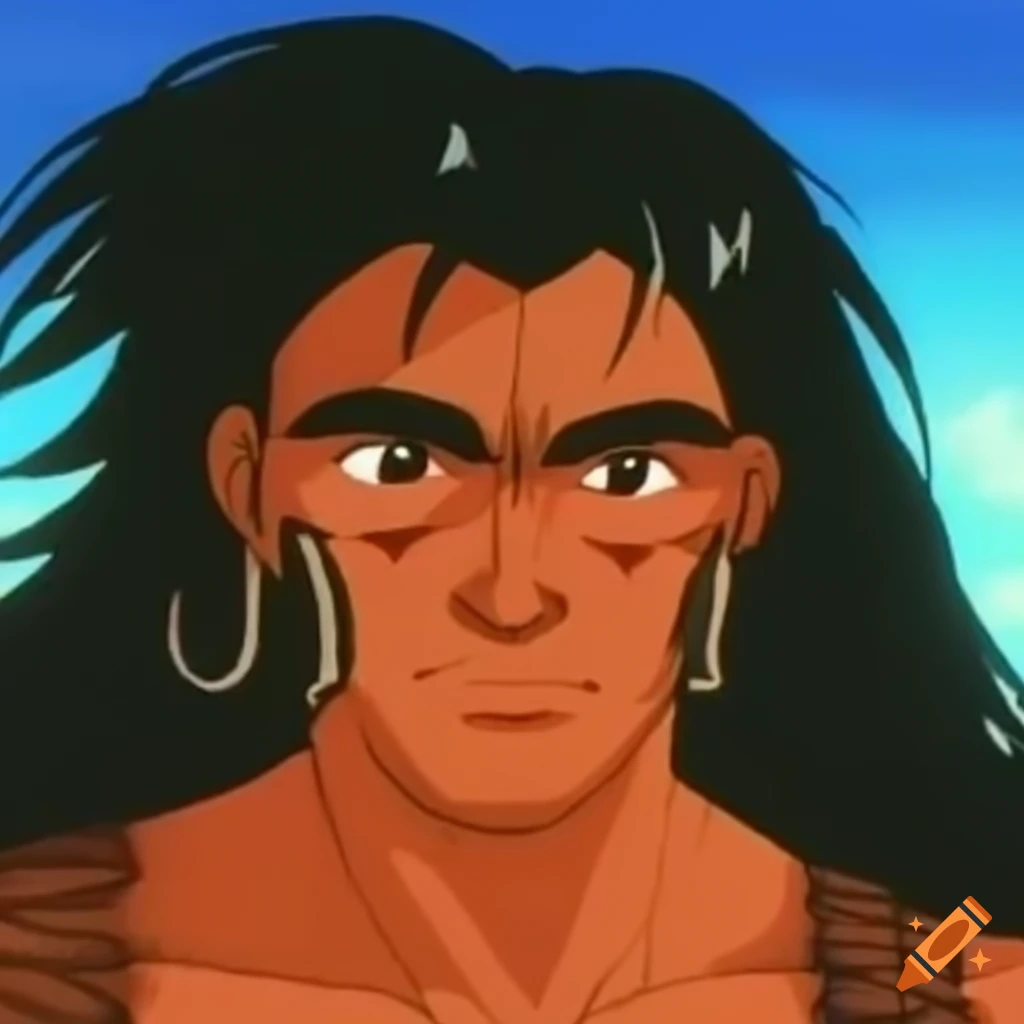 80-90's anime ova, prehistoric tribal nomad male