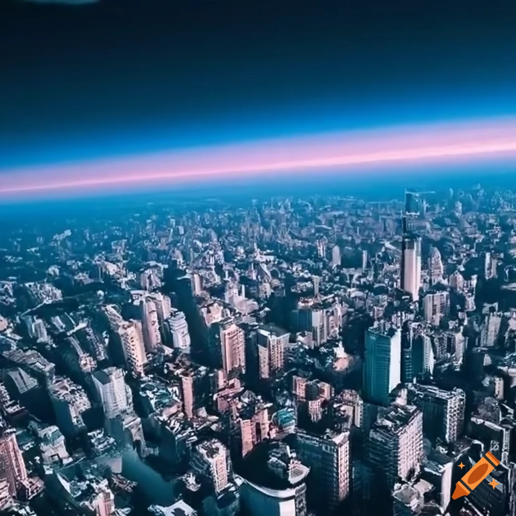 Space town with skyscapers view of a road on Craiyon