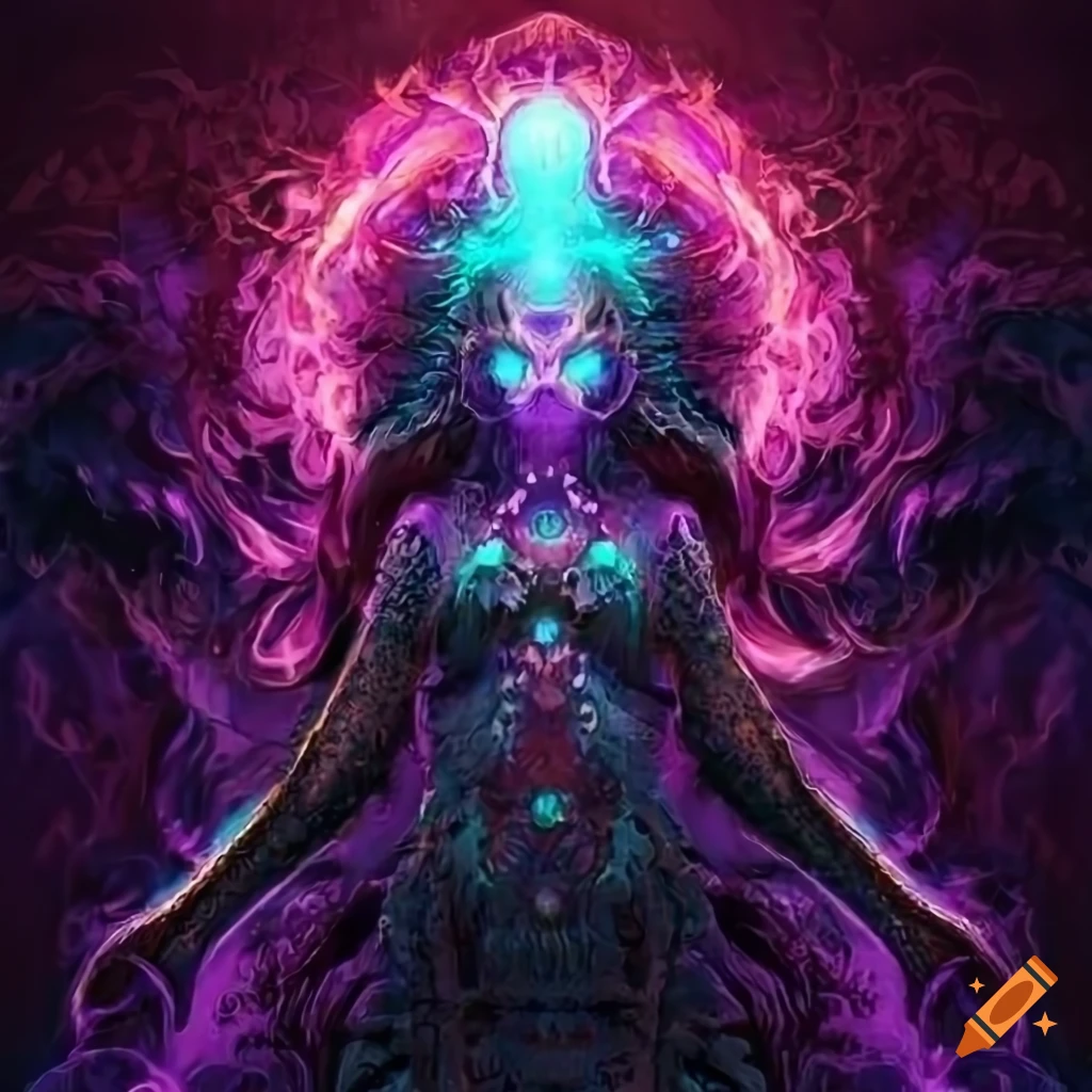 Create a captivating visual representation of mog, deity of lightning ...