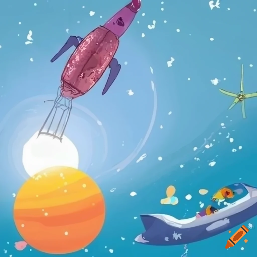 Create a ilustration for a kids book about space and travelling