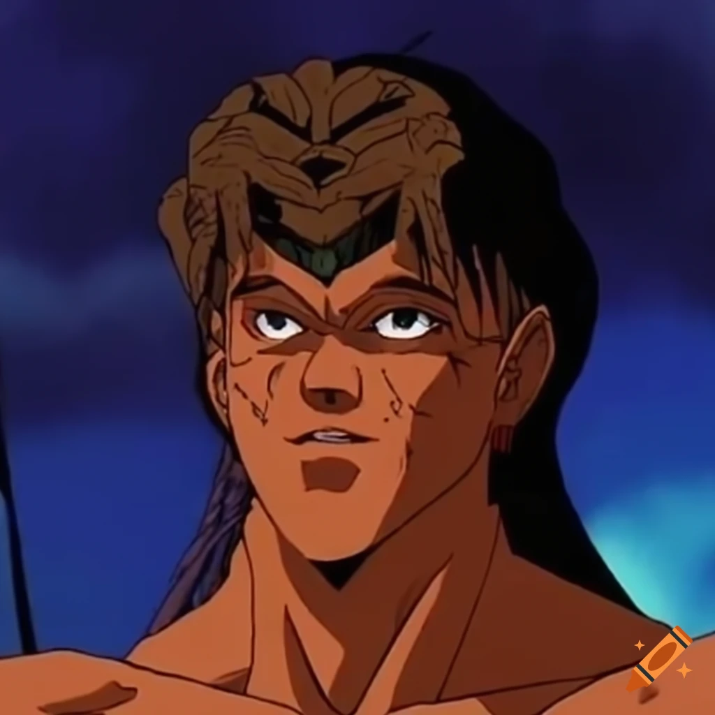 80-90's anime ova, prehistoric tribal male