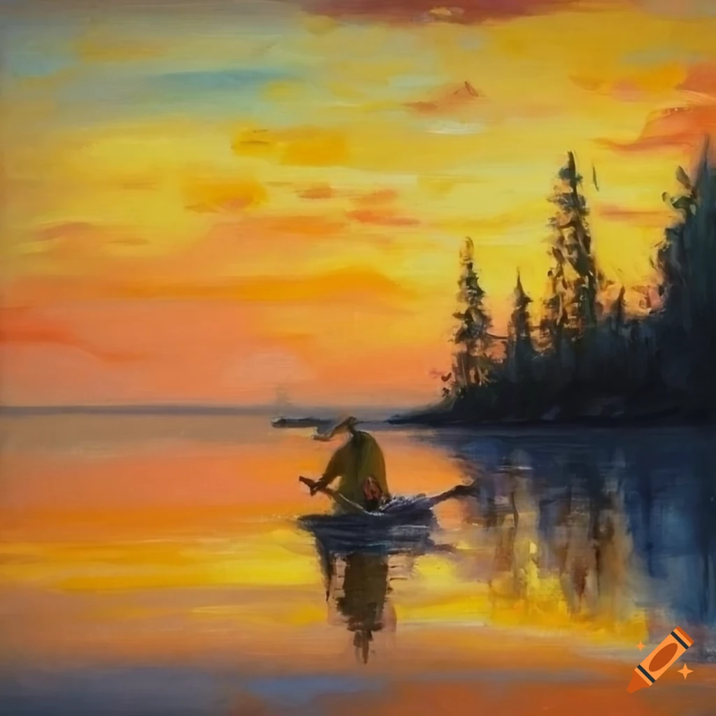 Sunburn on a fisherman in a yellow raincoat, oil painting