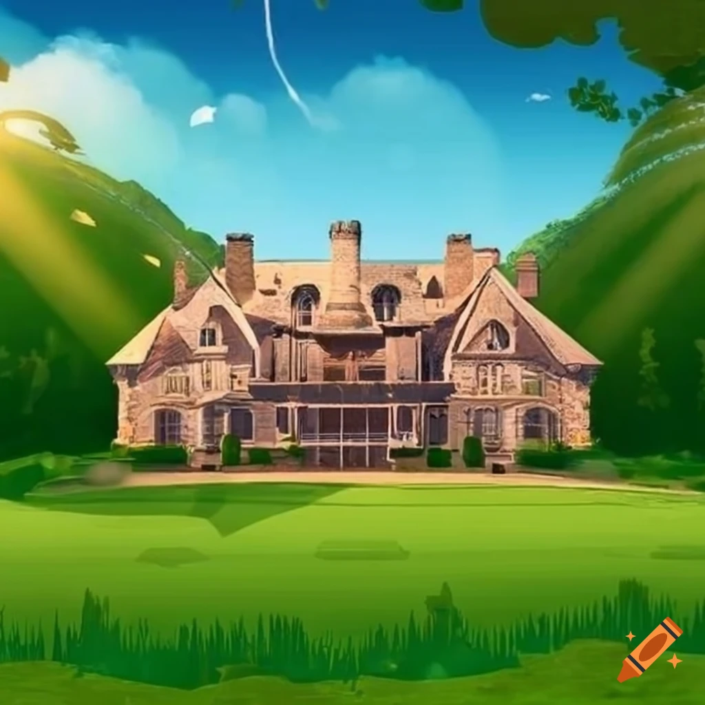 Ethereal mansion, exterior, sunny day, green grass, high quality on Craiyon