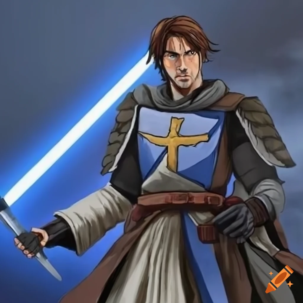 Obi wan kenobi fusion trevor belmont as blue templar armor knight with samurai sword