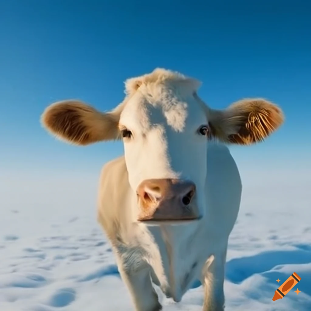 White cow at the north pole in the snow, nature photography, national ...