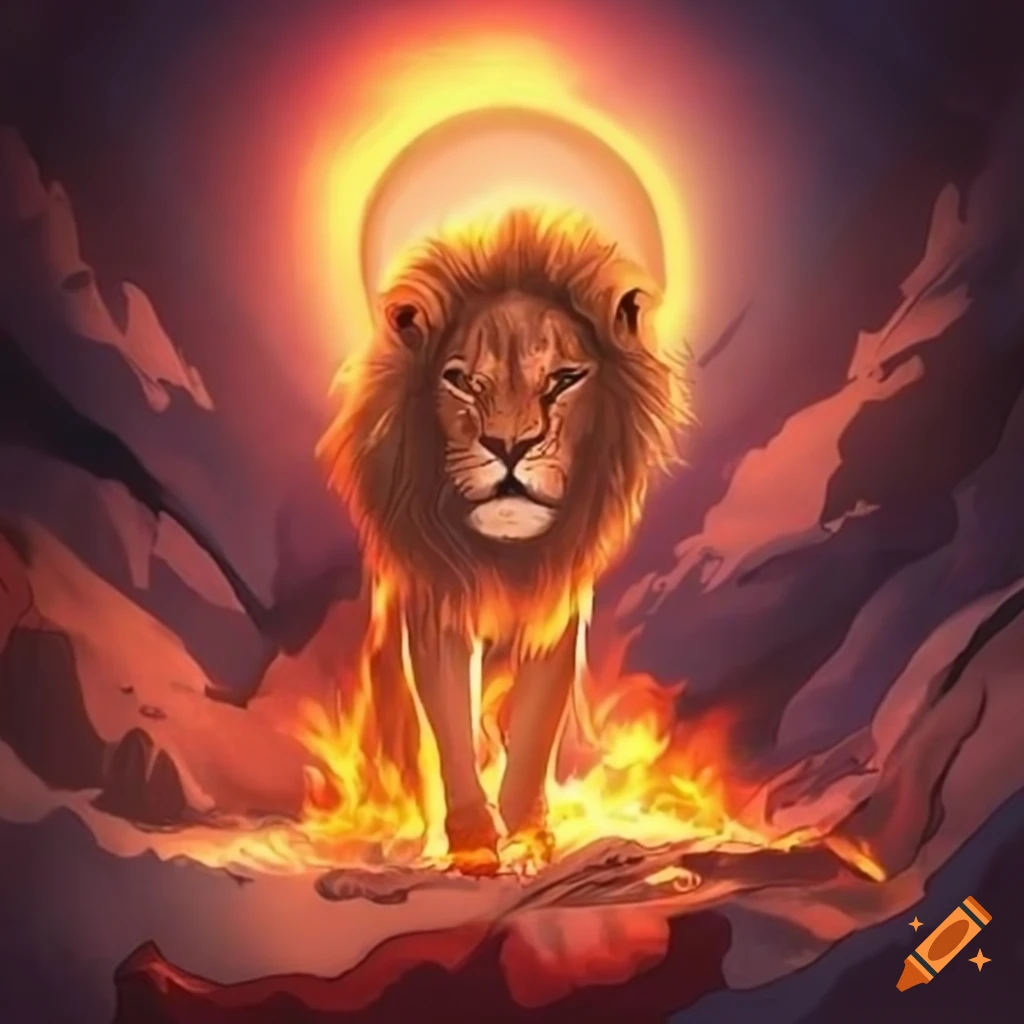 Lion with fire and ice, light foggy