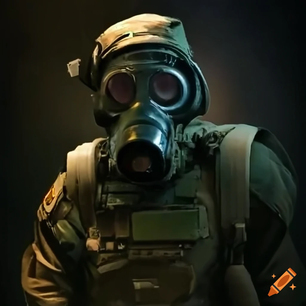 Intense portrait of a brave soldier with piercing gaze, normal body ...