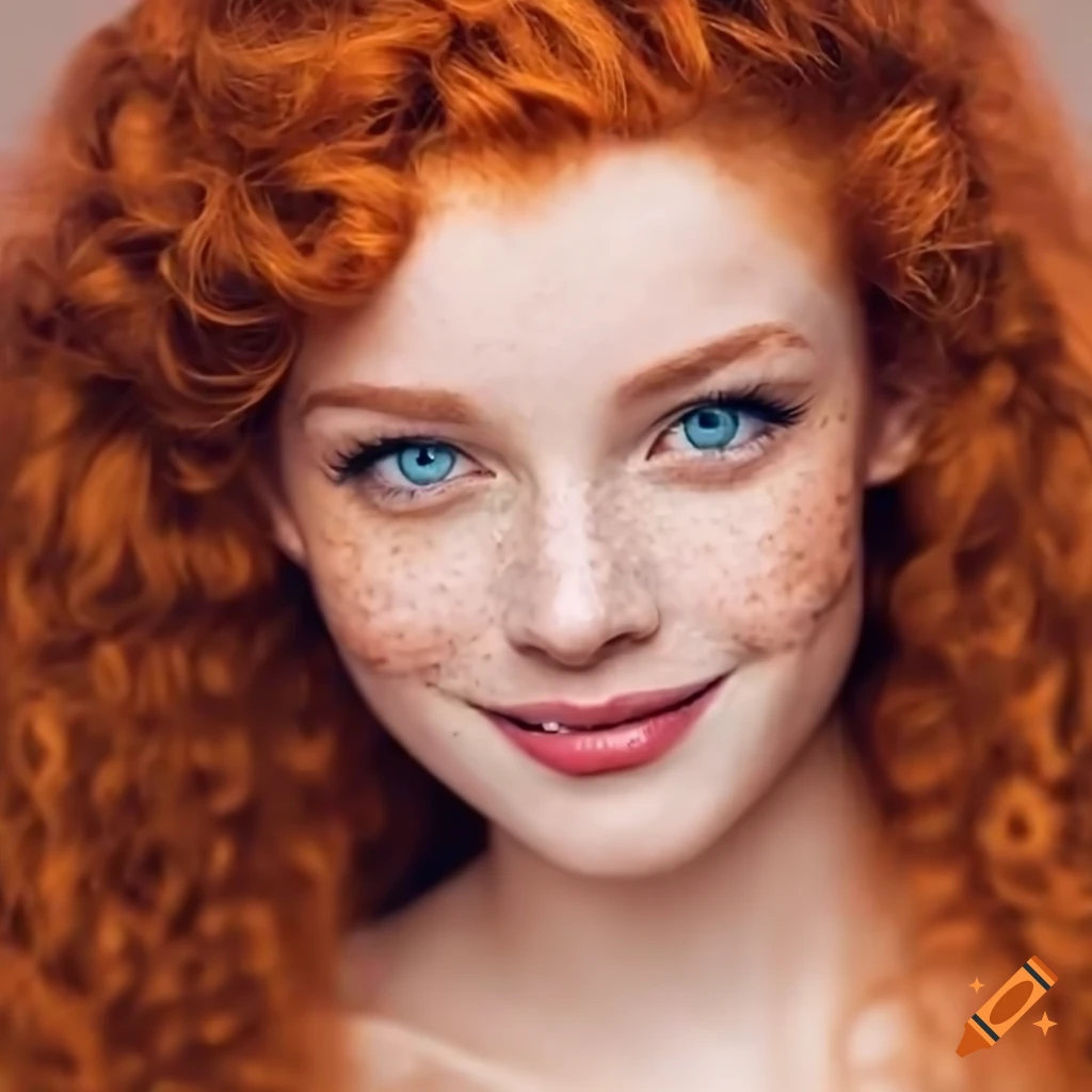 Beautiful Young Woman Delicate Freckles Shy Smile Shoulder Length Red Hair